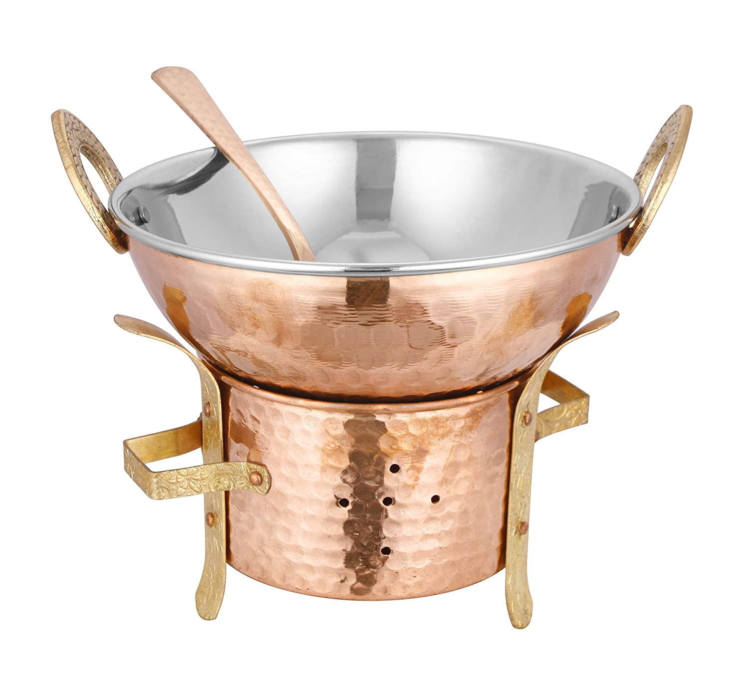COPPER BRASS SIGRI WITH KHADAI AND SPOON – Divine Copper